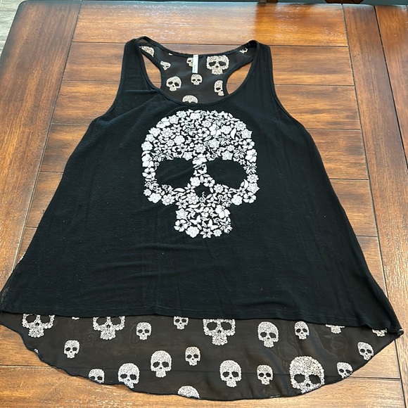 Aran's Den | Tops | Floral Sugar Skull Long Tunic Tank Top With Sheer ...
